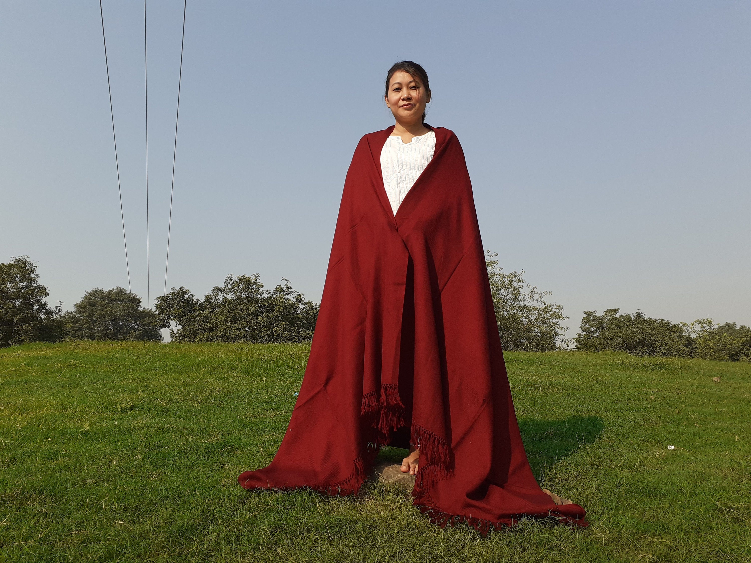 Extra-large Handwoven Burgundy Red Buddhist Monk Pure Himalayan Sheep ...