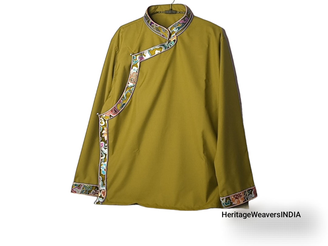 Olive Color Tibetan Traditional Shirt,tibetan Shirt Man Side Opening ...