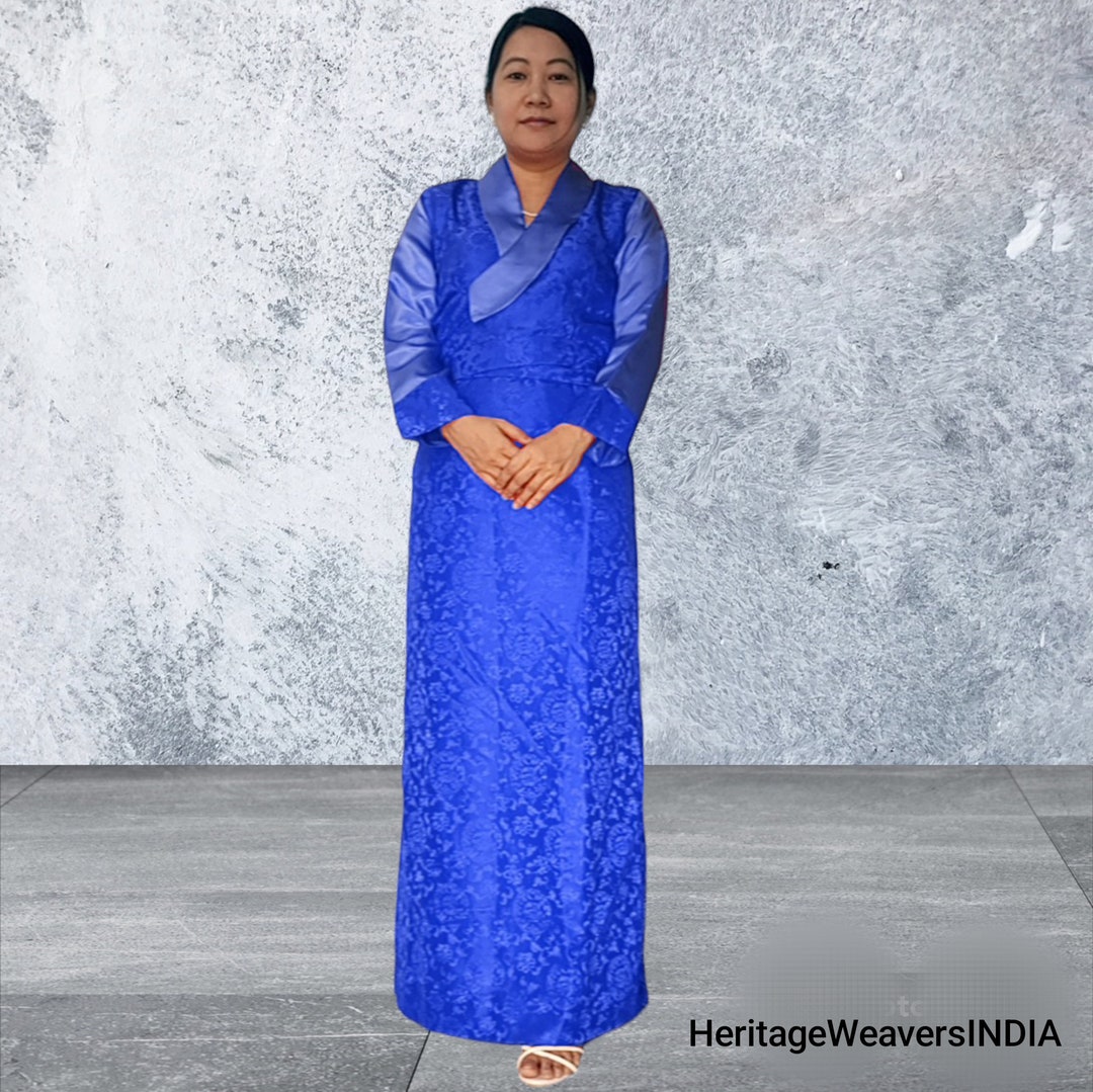 Blue Color Tibetan Traditional Dress,tibetan Chuba With Attached Blouse ...