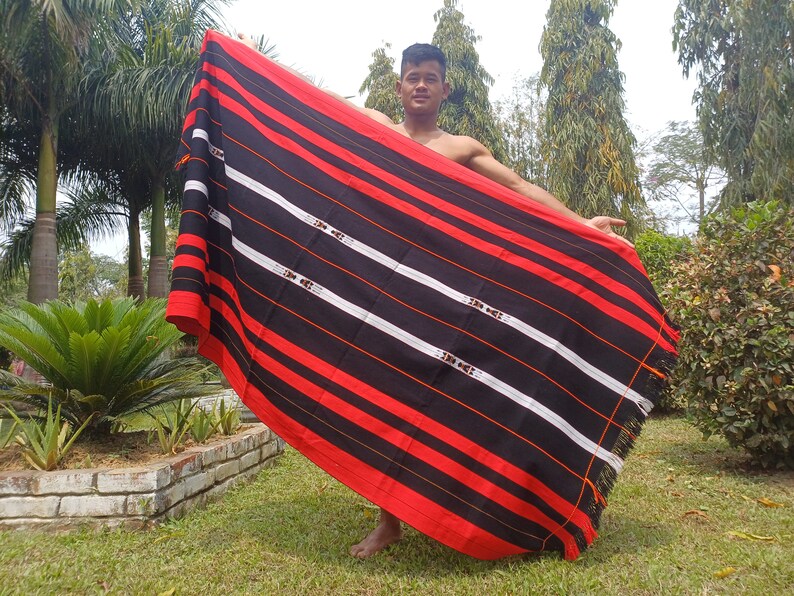 Large Thick Handwoven Black and Red Naga Tribe Traditional Blanket ...