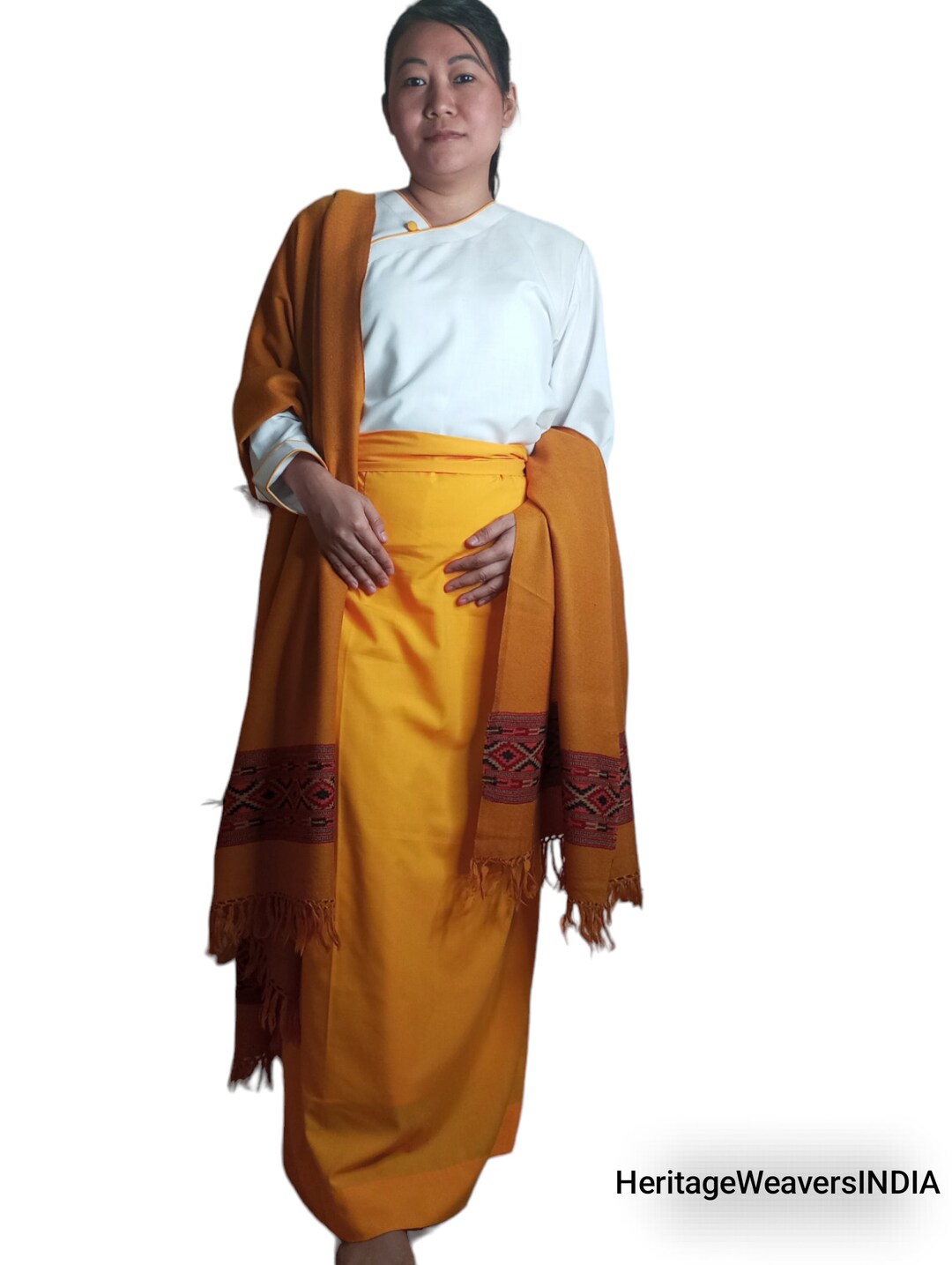Saffron Yellow Half Chuba Wrap With White Blouse and Saffron Sheep Wool ...