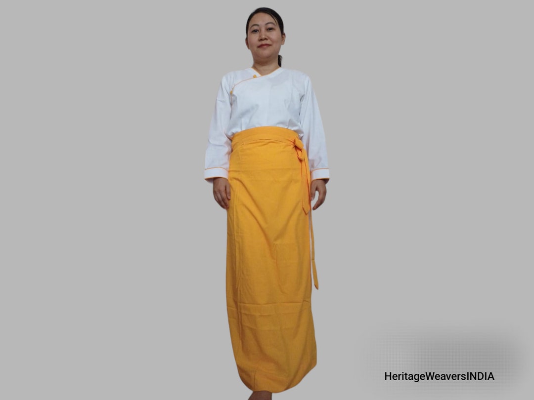 Saffron Yellow Half Chuba Skirt With White Blouse- Set of 2 Piece ...