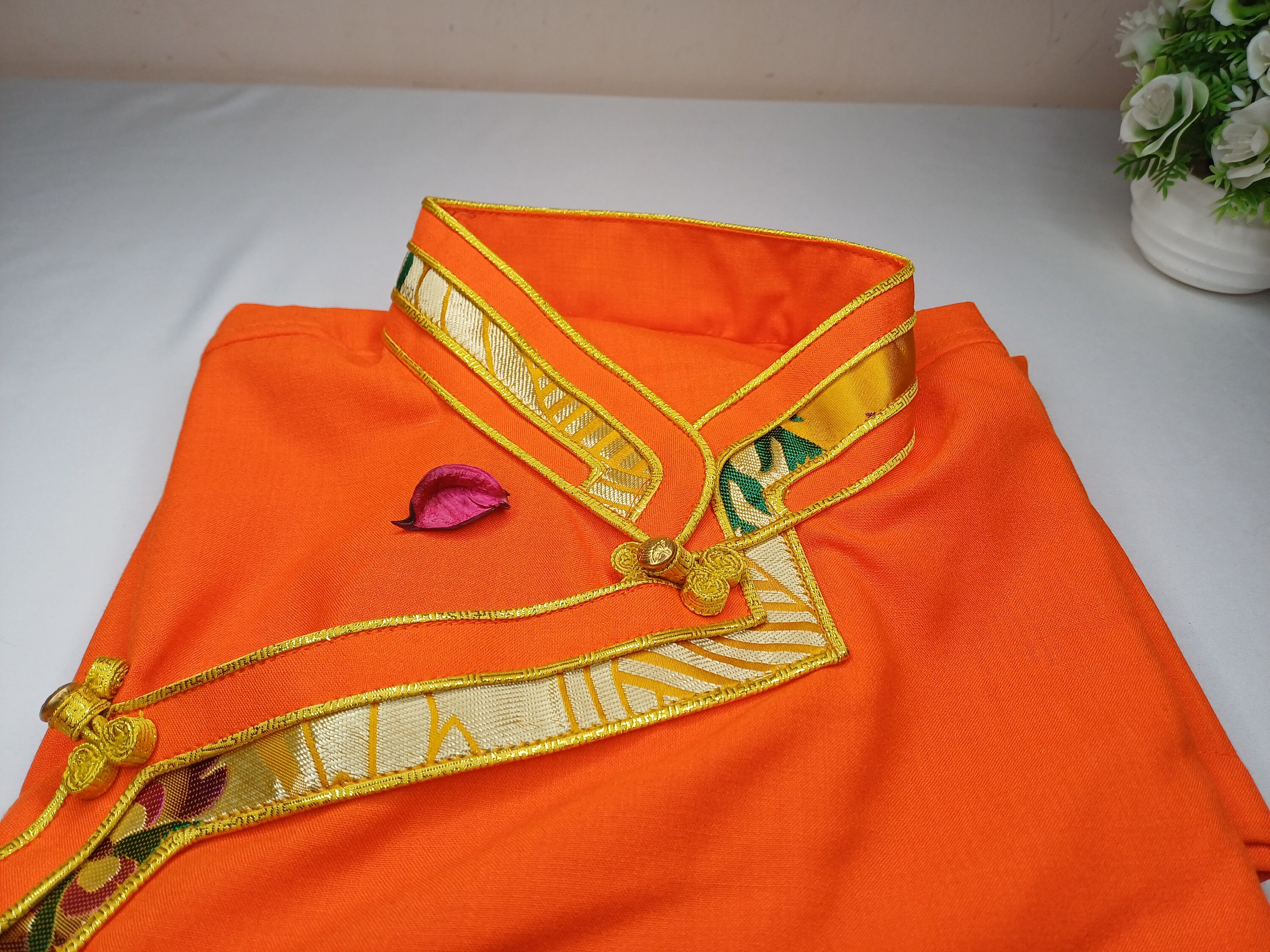 Papaya Orange Colortibetan Traditional Shirt,tibetan Shirt Man Side ...