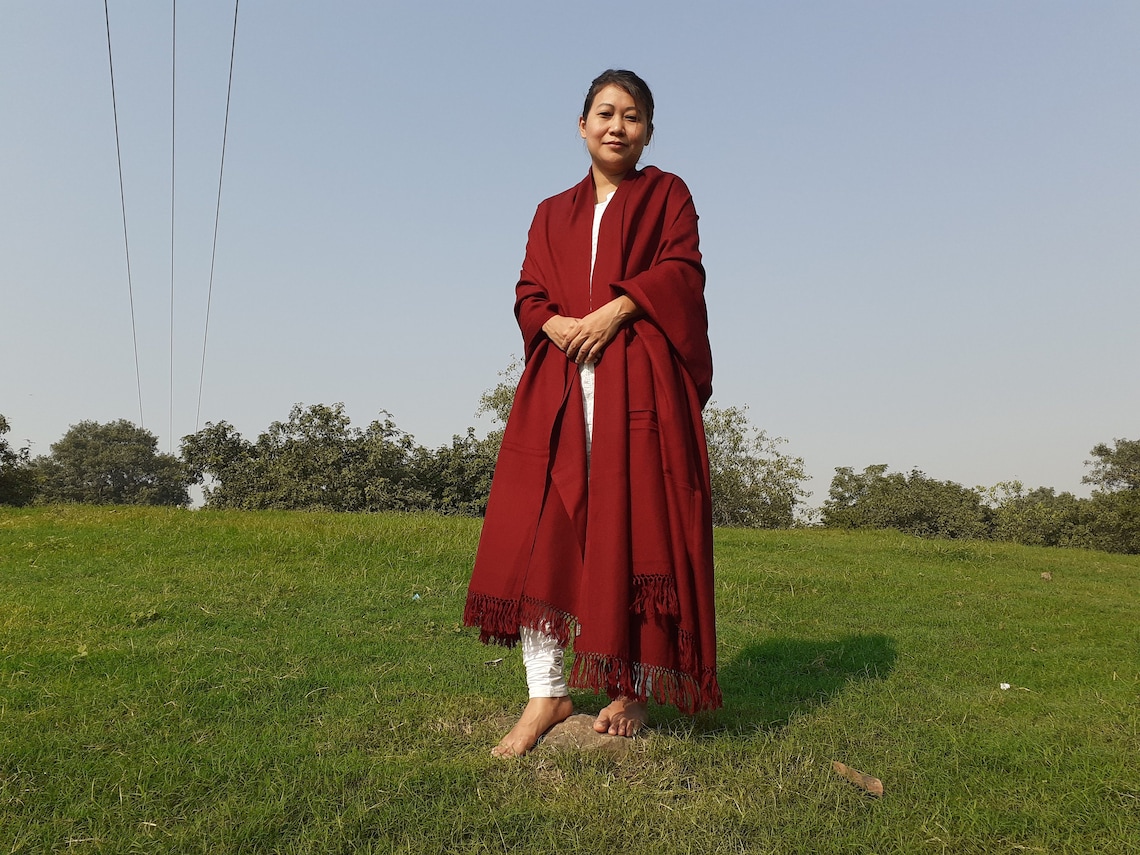 Extra-large Handwoven Burgundy Red Buddhist Monk Pure Himalayan Sheep ...