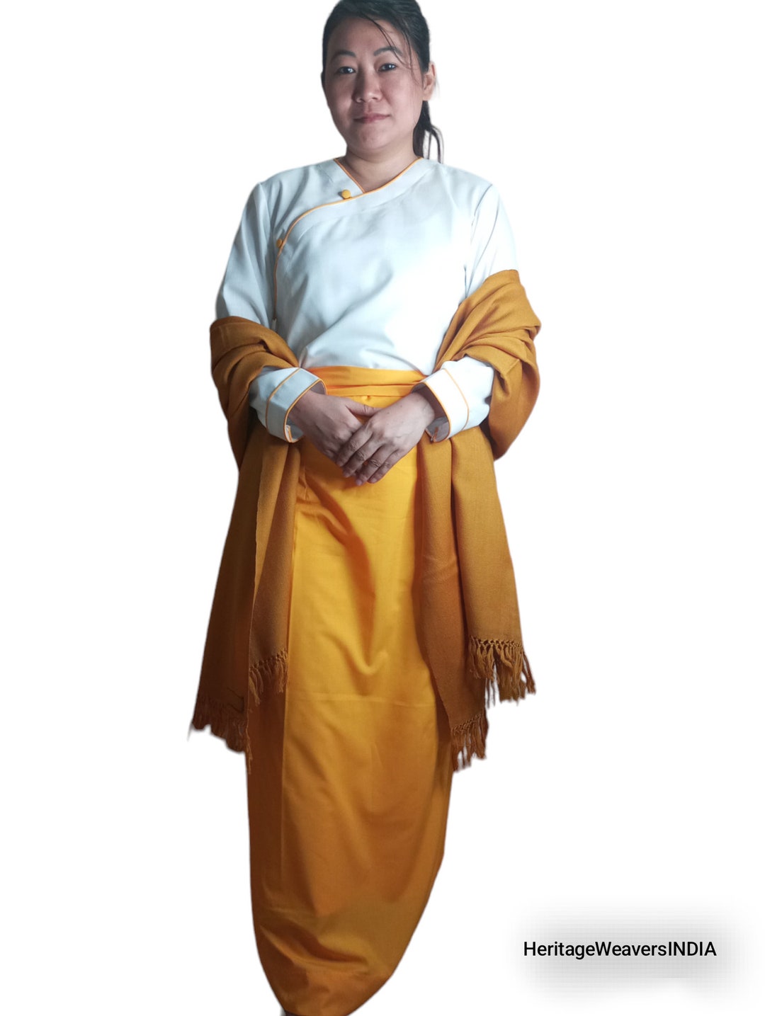 Saffron Yellow Half Chuba Wrap With White Blouse and Saffron Sheep Wool ...