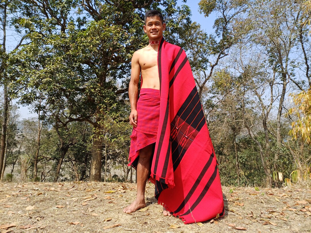 Large Thick Handwoven Black and Red Naga Tribe Traditional Blanket ...