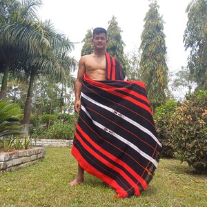 Large Thick Handwoven Black and Red Naga Tribe Traditional Blanket ...