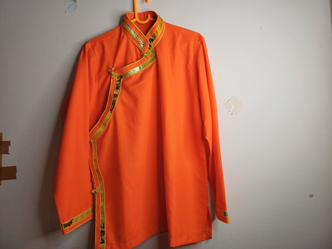 Papaya Orange Colortibetan Traditional Shirt,tibetan Shirt Man Side ...