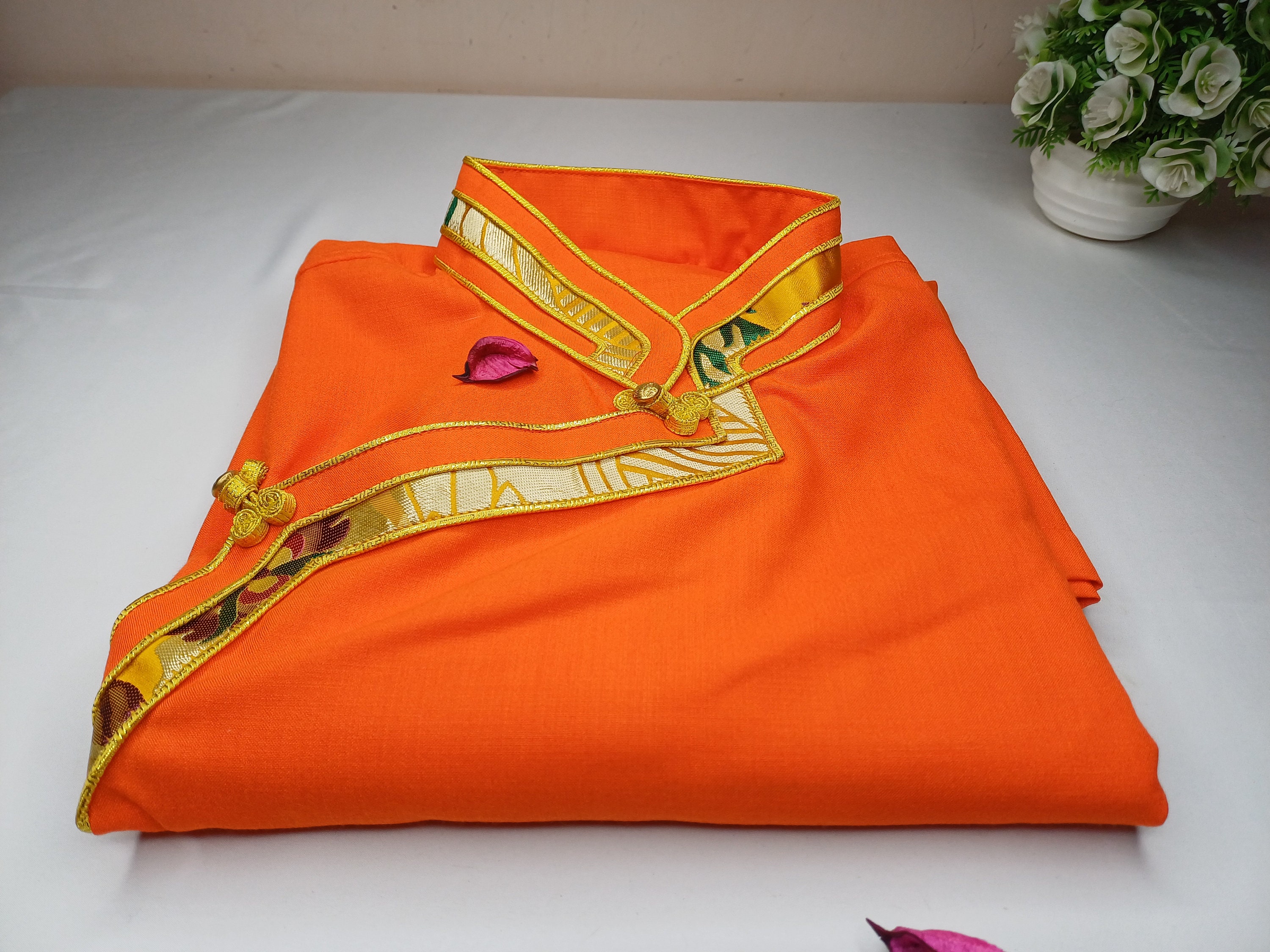 Papaya Orange Colortibetan Traditional Shirt,tibetan Shirt Man Side ...