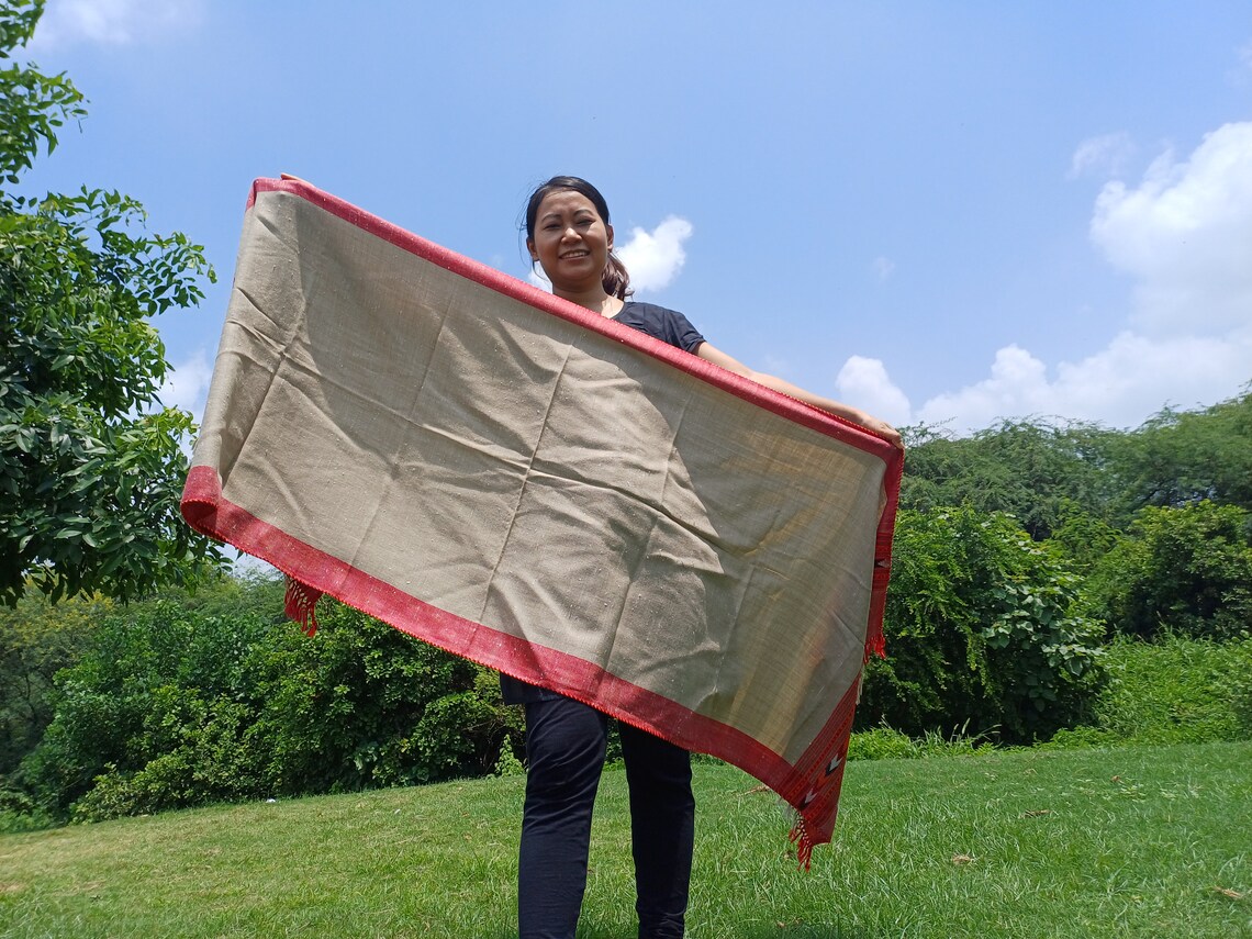 Light Beige Traditional Handwoven Embroidered Himalayan Woolen Scarf ...
