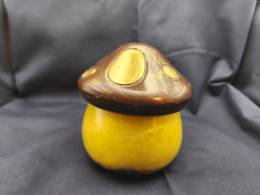 Handcrafted Mushroom-shaped Jar Yellow and Brown Decorative Storage ...