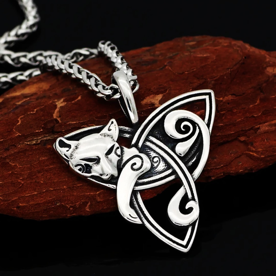 Triquetra Fox Triangle Knot Pendant Necklace, Solid Stainless Steel ...