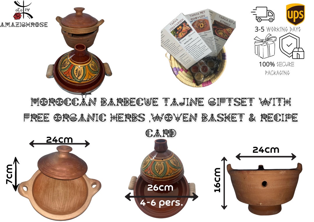 Moroccan Barbecue Tajine Set – Handmade Terracotta Tajine for 4-6 ...