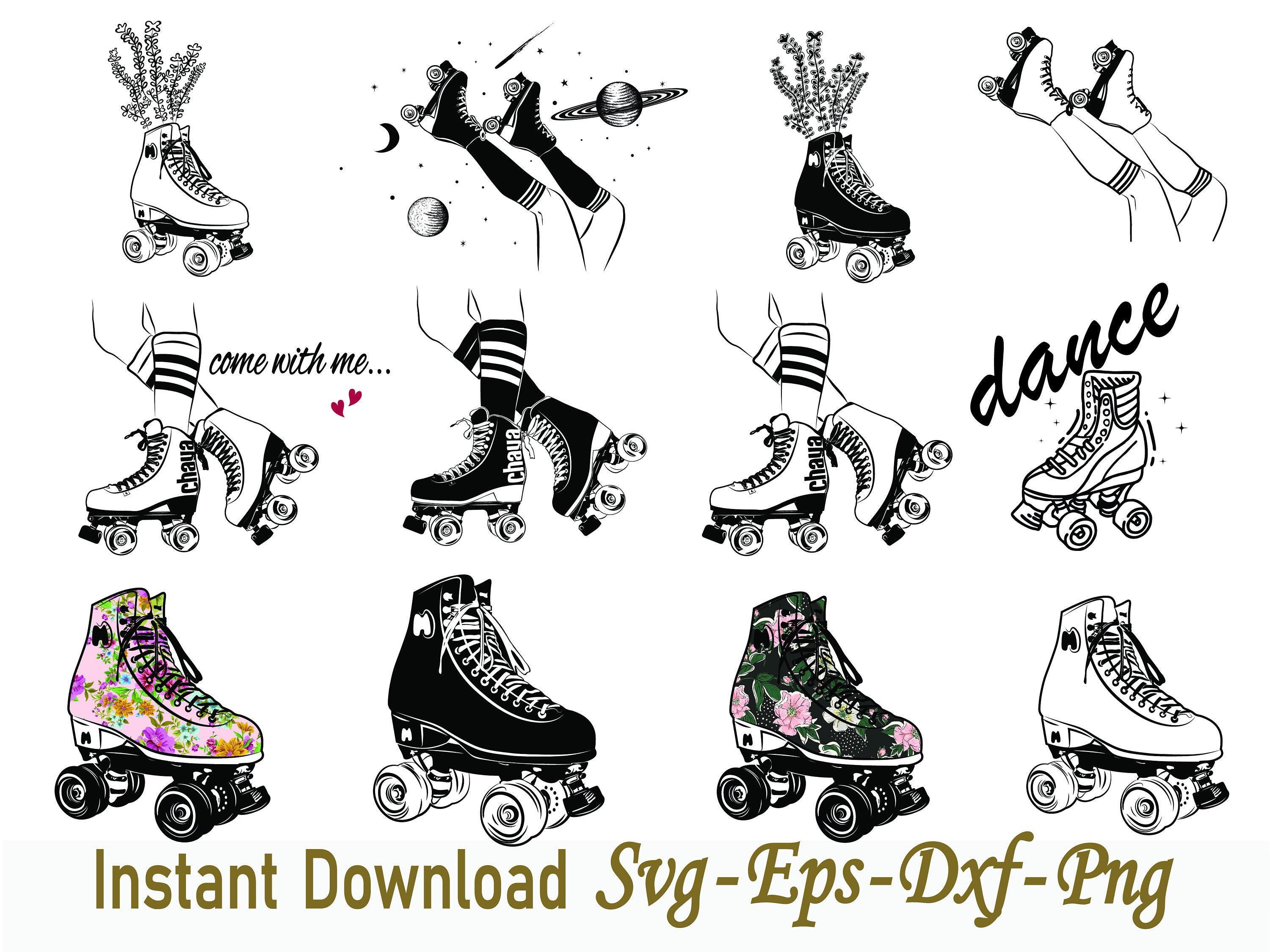 Retro Roller SKATE SVG Roller Skates Decorated With Flowers | Etsy