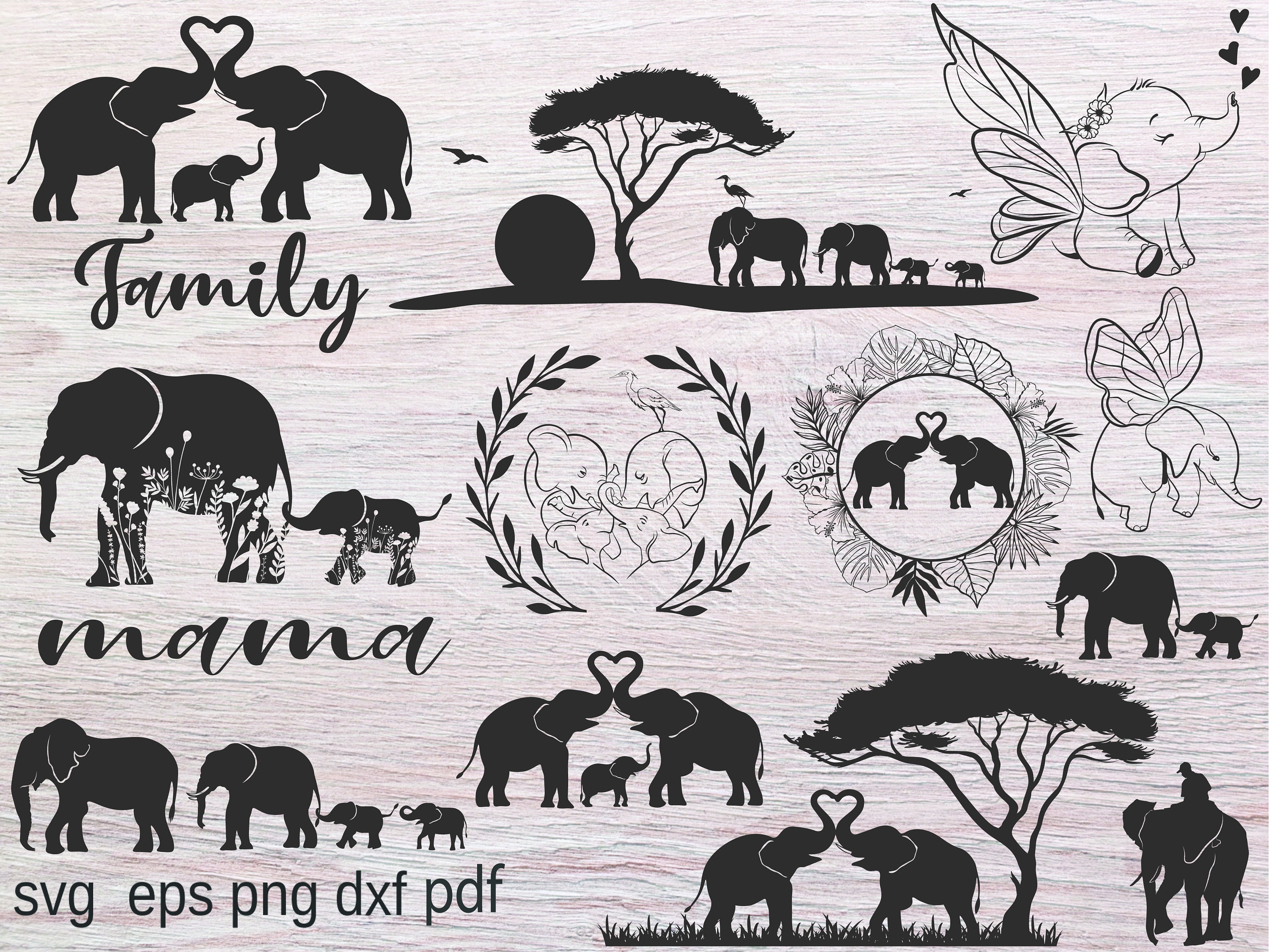 Elephant Family Stencil Printable