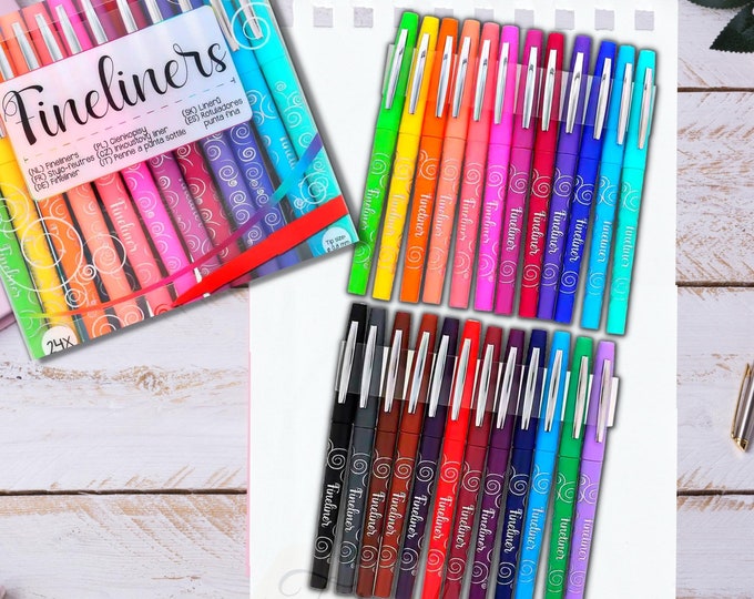 24 Fineliner Colouring Pens Set Fine Point Pens 0.4mm Assorted Colours ...