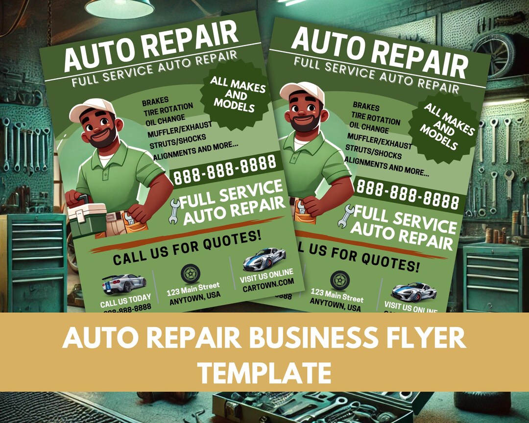 Auto Repair Business Flyer Template, Mechanic Services (canva, Instant ...