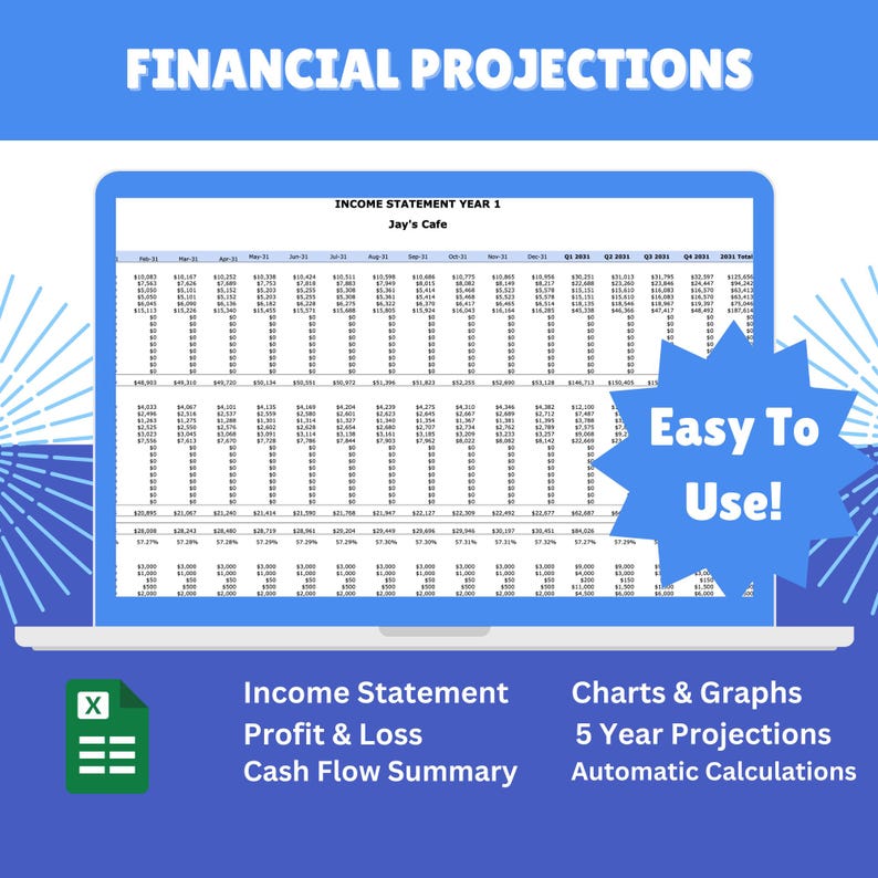 Business Plan Financial Projections Spreadsheet - Template - for ...