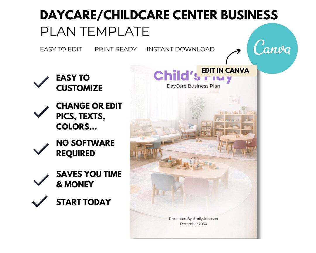 Childcare Business Plan Template – Editable Canva & Word - Etsy