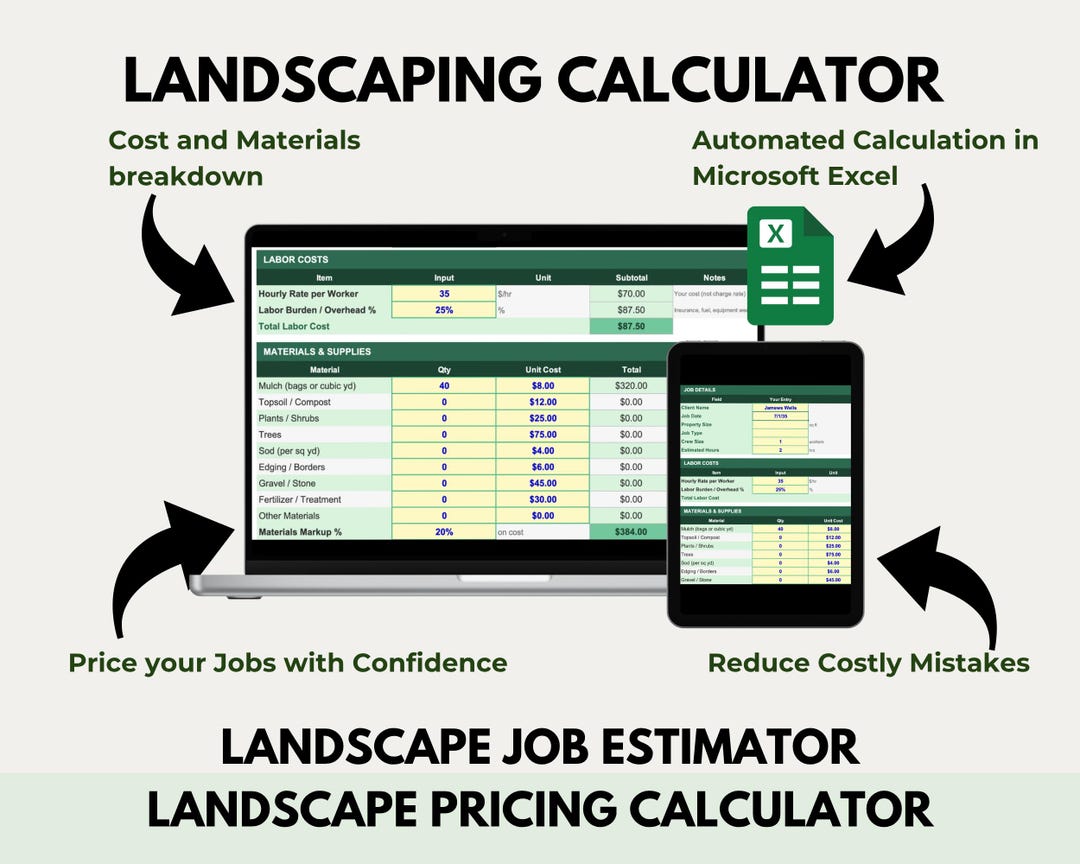 Landscaping Pricing Calculator Excel Template, Landscape Job Estimator ...