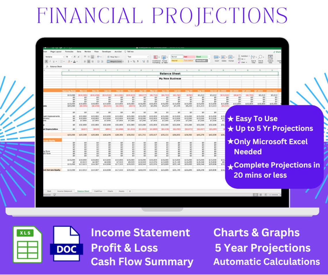 Financial Projections Spreadsheet for Start-up or Existing - Etsy