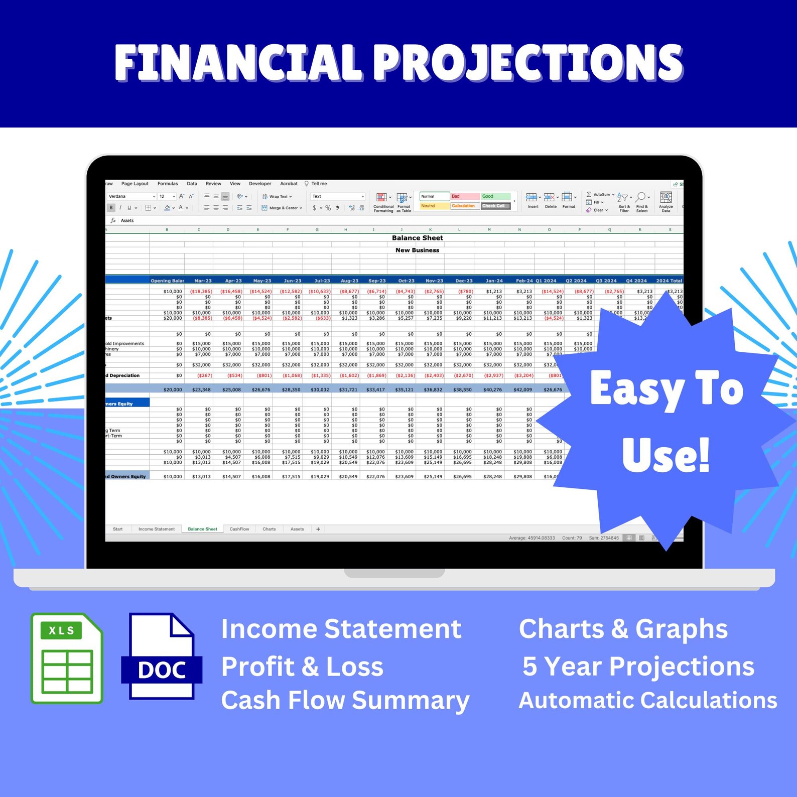 Business Plan Financial Projections Spreadsheet - Template - for ...