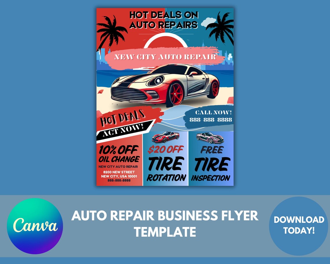 Auto Repair Flyer Template for Canva Auto Repair Business Instant ...