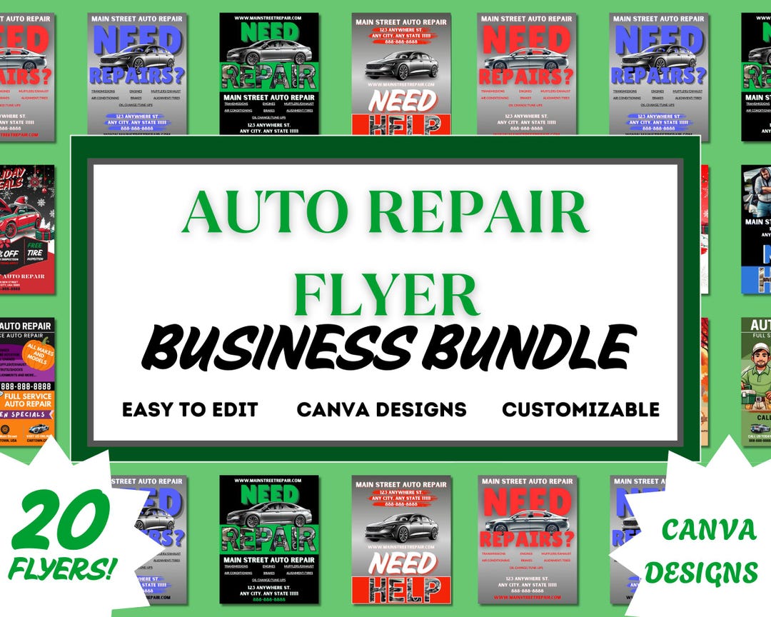 20 Auto Repair Flyer Template Bundle Canva Instant Download Easy to ...