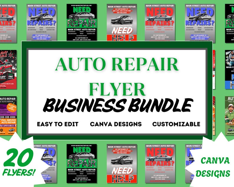 20 Auto Repair Flyer Template Bundle Canva Instant Download Easy to ...