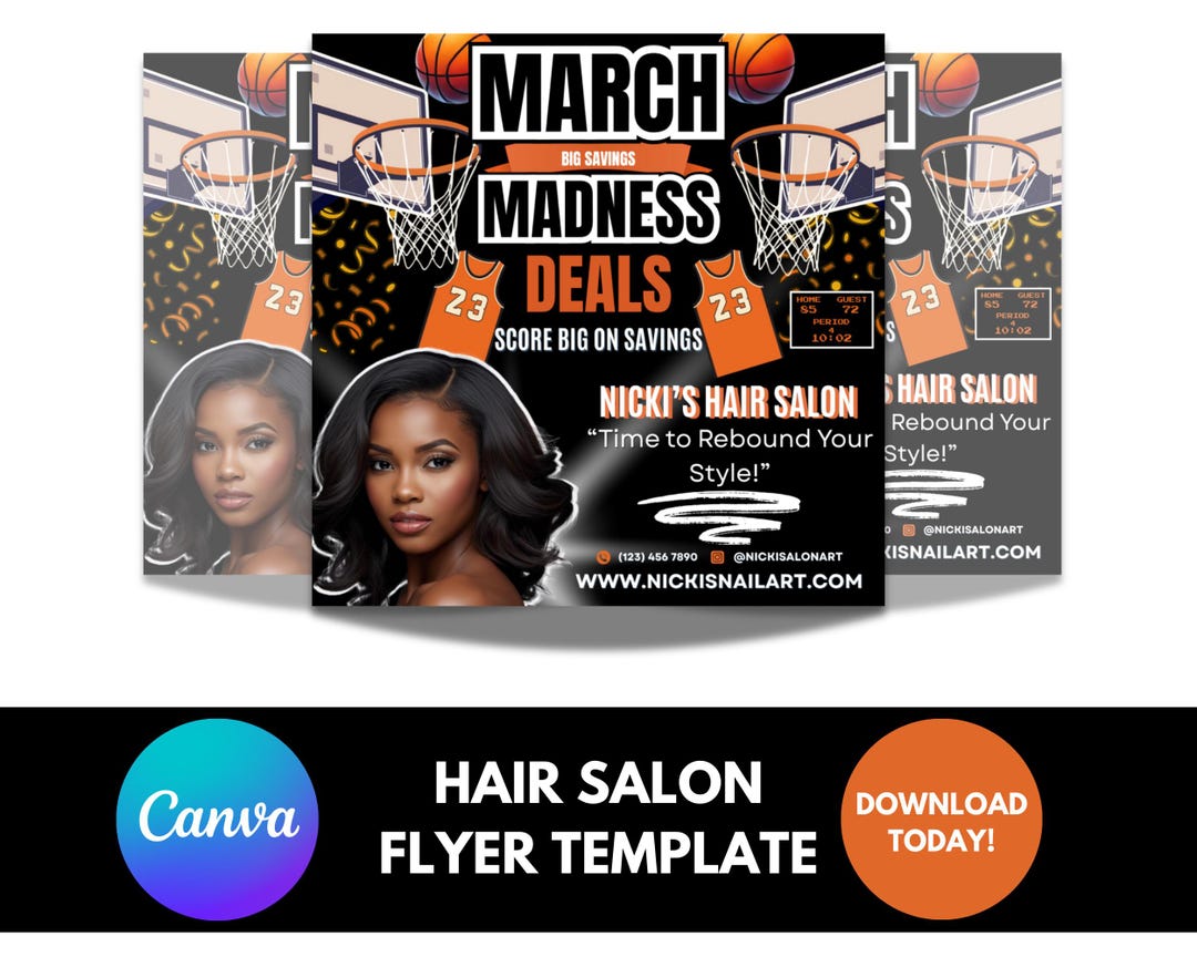 March Madness Hair Salon Flyer Template Basketball Theme Editable Canva ...