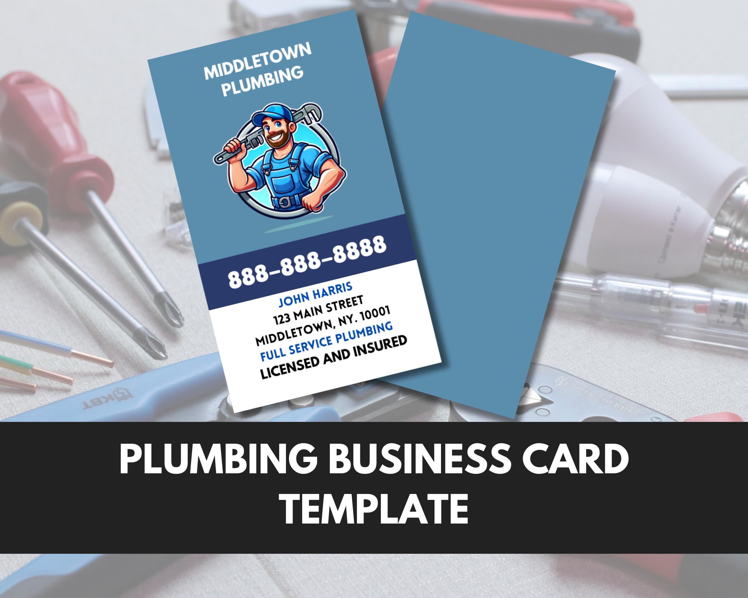 Instant Download Plumbing Business Card Template for Canva 3 X 5 ...