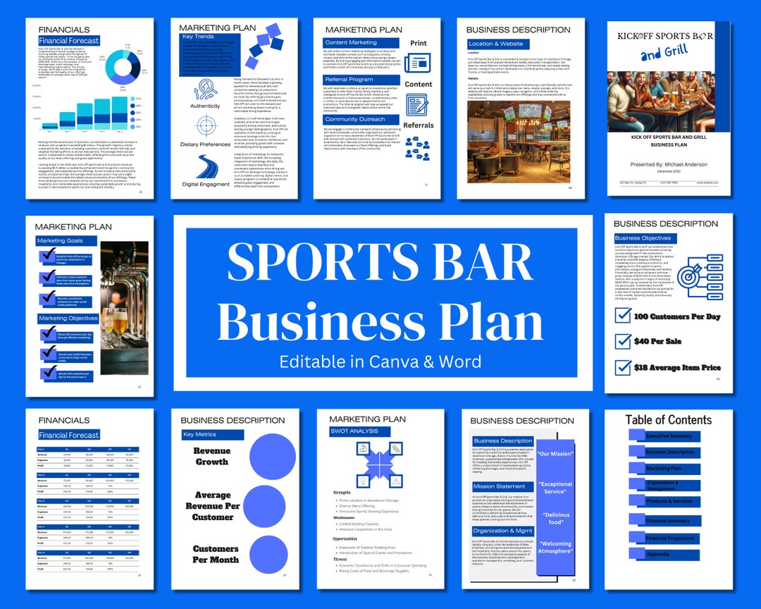 Sports Bar Business Plan Template - Canva - Microsoft Word - Editable ...