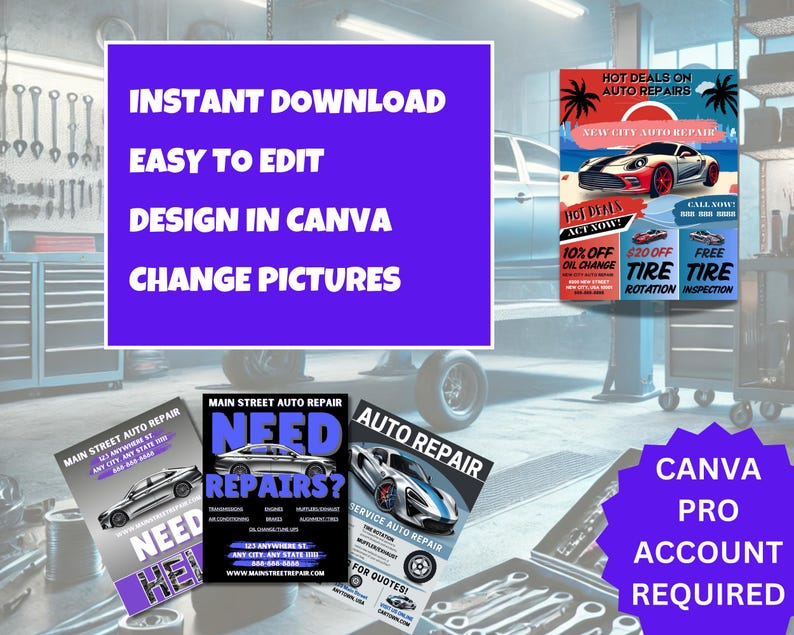 Auto Repair Flyer Template Bundle: 10 Canva Business Flyers (8.5 X 11 ...