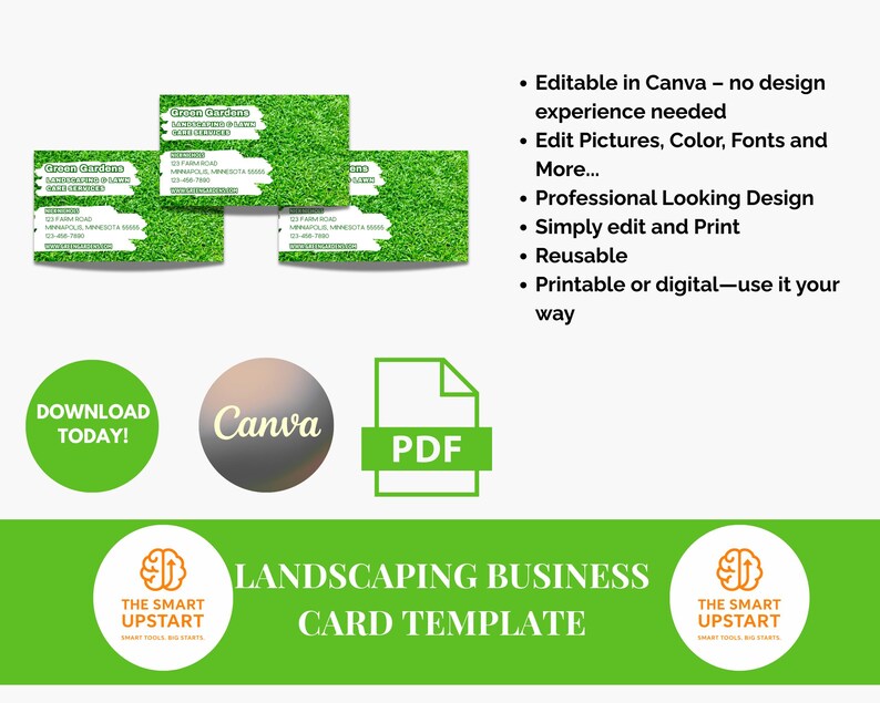 Lawn Care Business Card Template: Green Grass Design (canva Editable ...