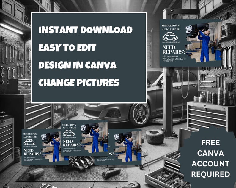 Auto Repair Shop Flyer: Editable Canva Template, Mechanic Marketing ...