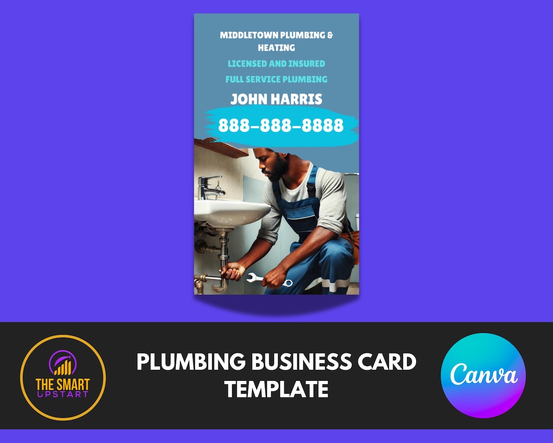 Plumbing Business Card Template, DIY Printable Canva Design (3 X 2.5 ...