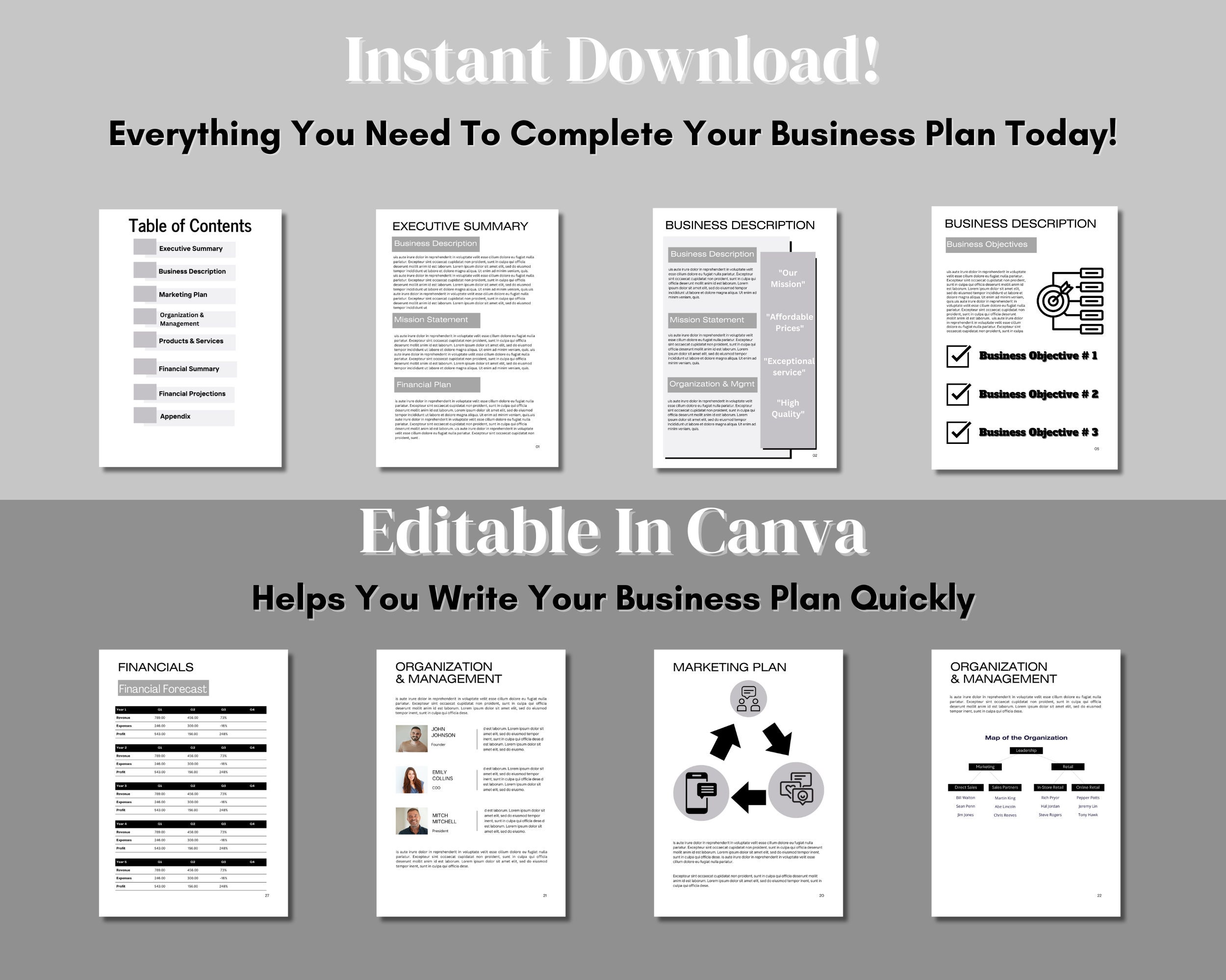 Small Business Plan Template for Start up Business Editable Canva ...