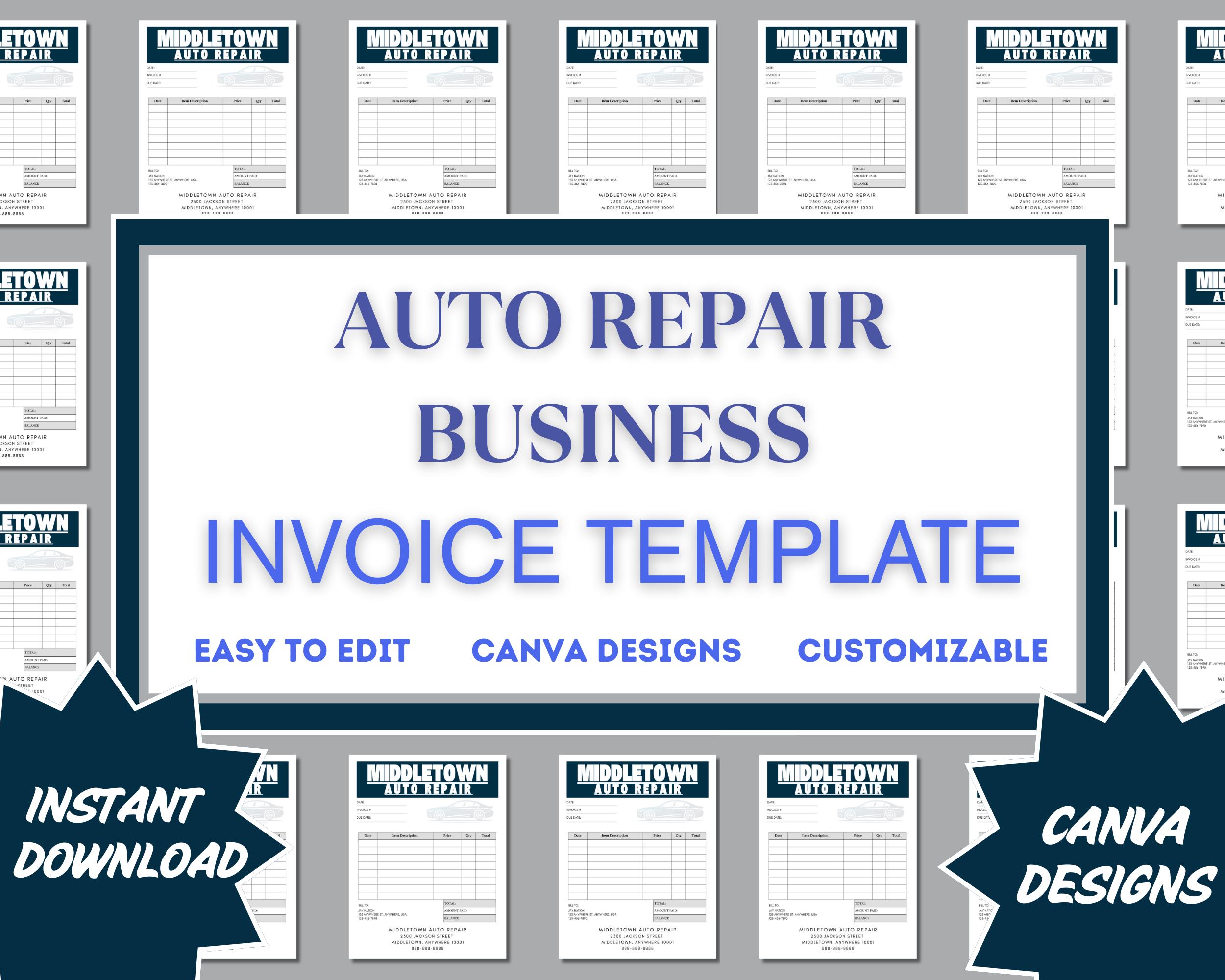 Auto Repair Invoice Template: Minimalist Mechanic Billing, Canva ...