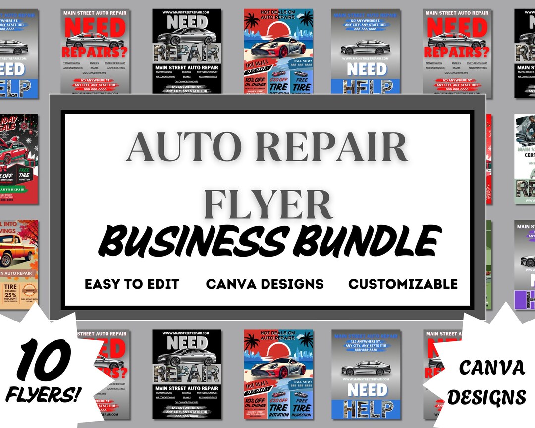 Auto Repair Flyer Template Bundle, Seasonal Mechanic Shop Designs ...