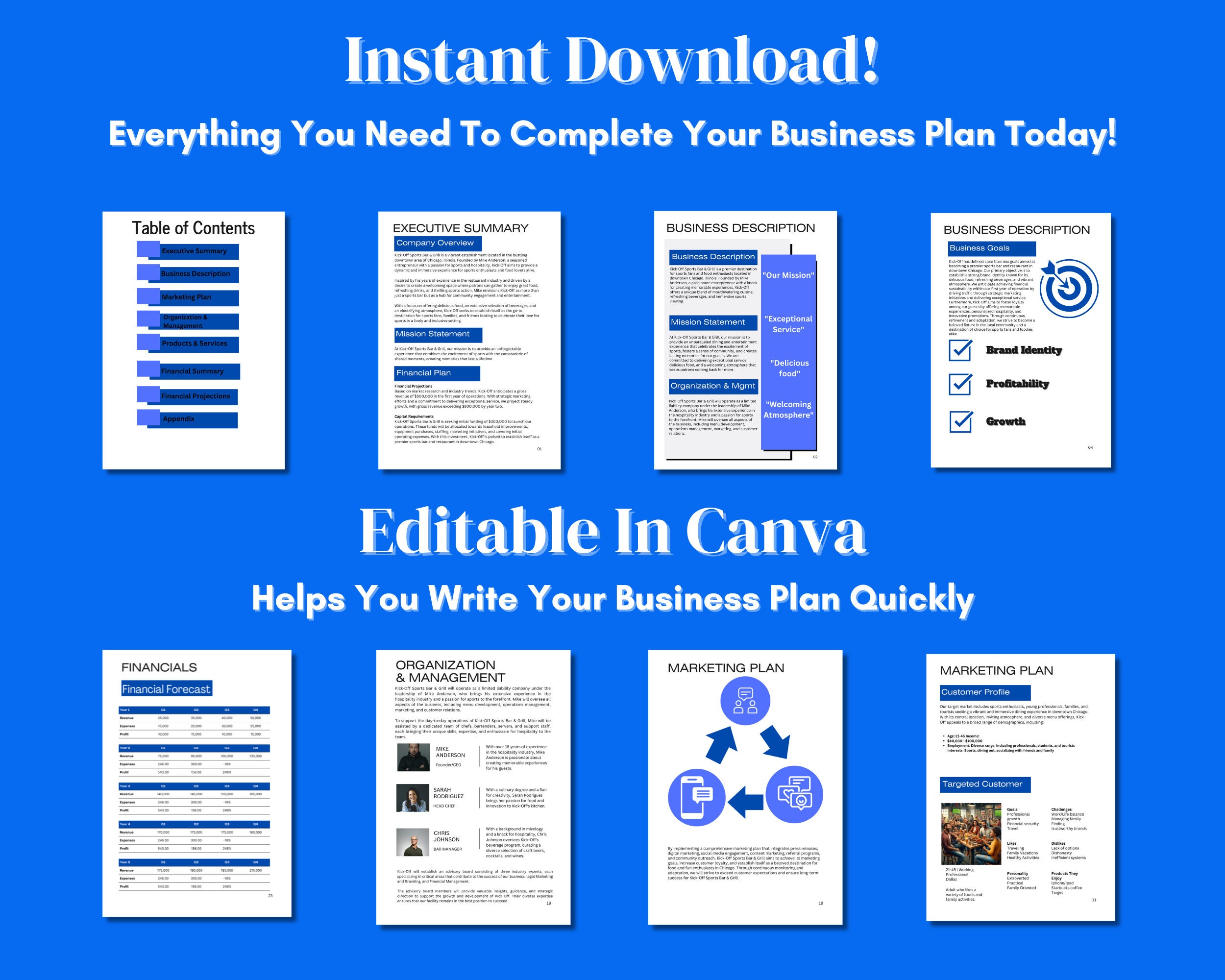 Sports Bar Business Plan Template Canva Microsoft Word Editable ...