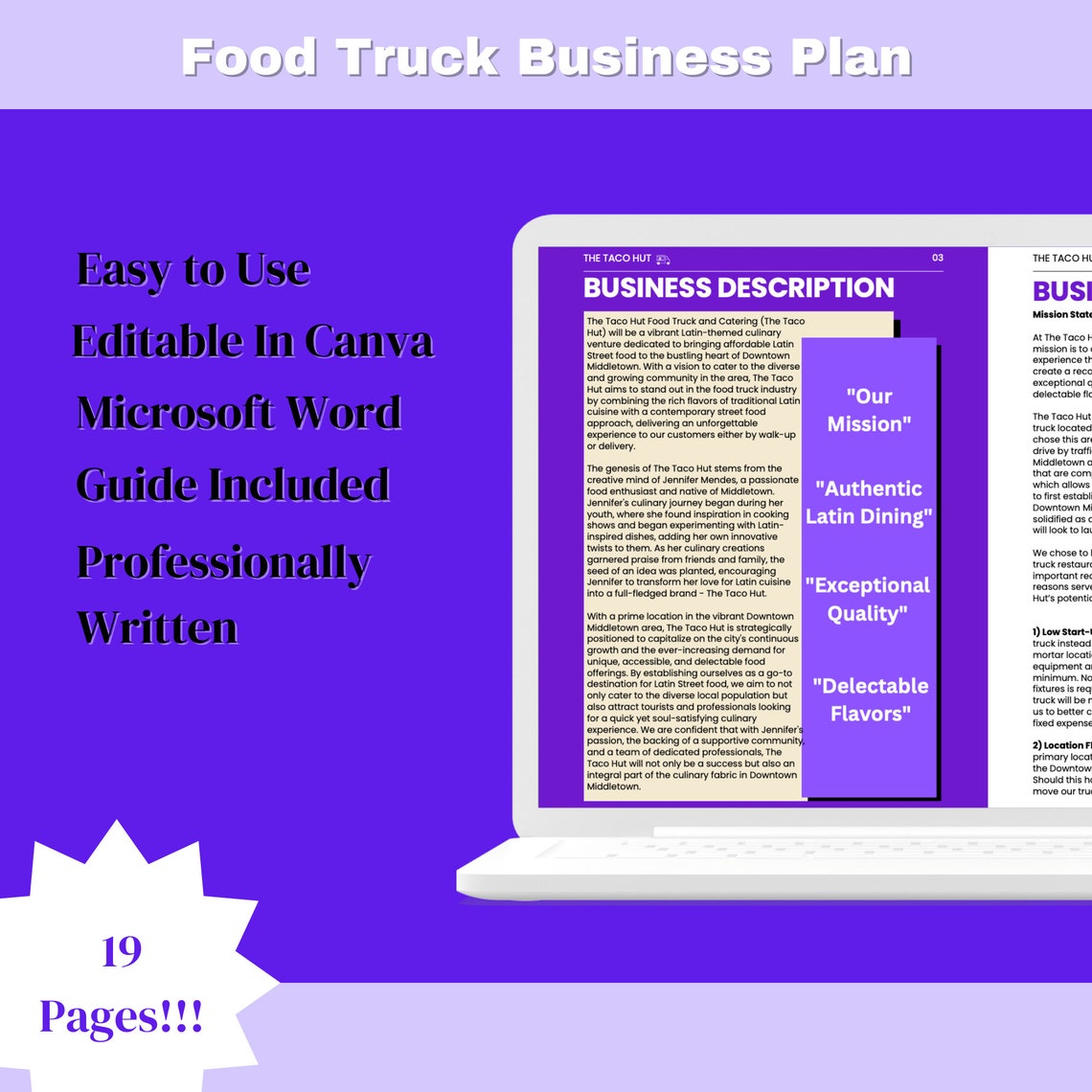 Food Truck Business Plan Taco Truck Business Plan canva Microsoft Word ...