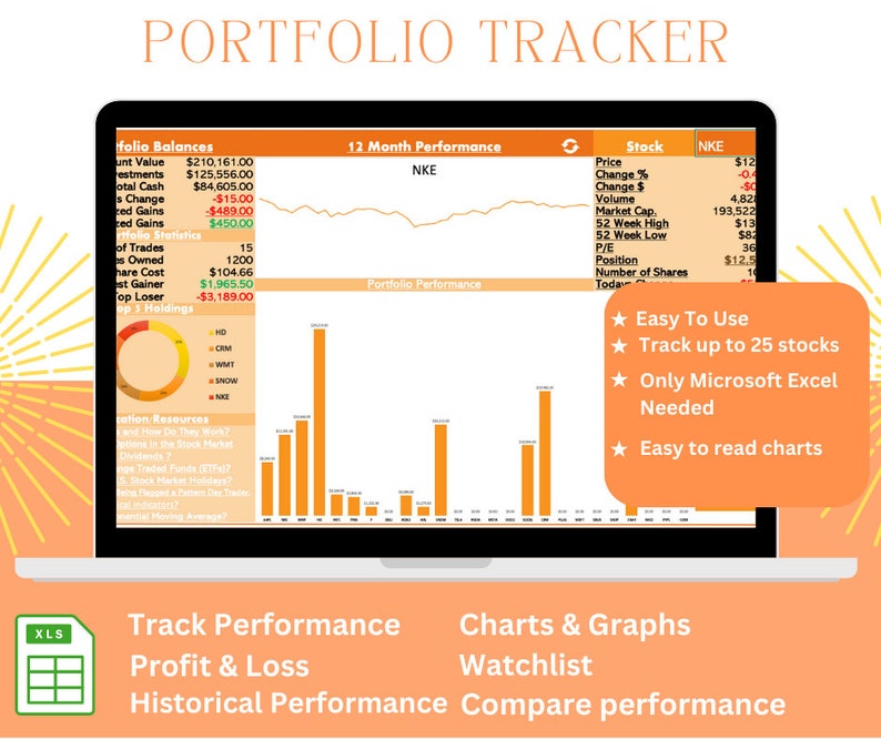 Stock Portfolio Tracker - Microsoft Excel - Etsy