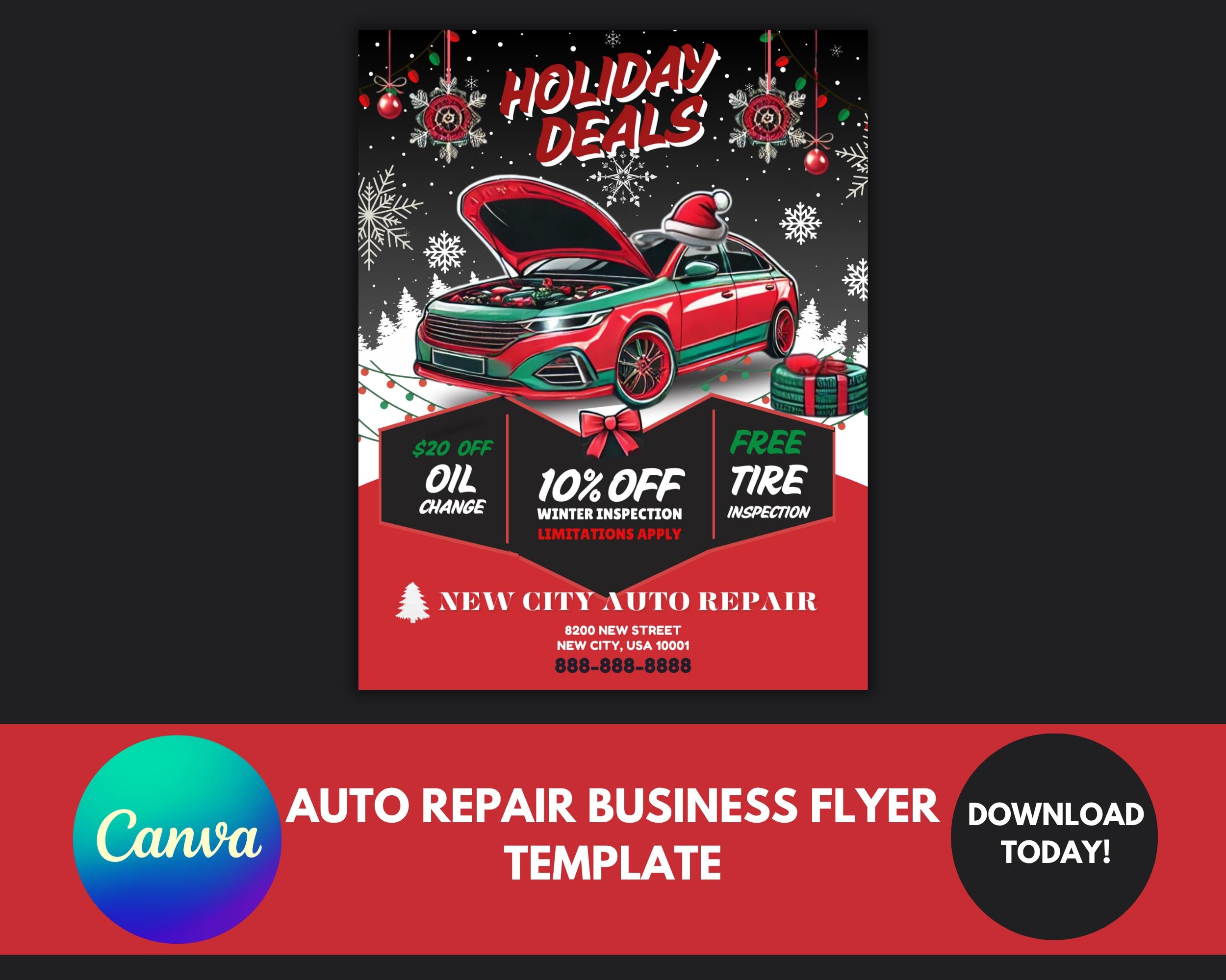 Christmas Auto Repair Flyer Template for Canva (instant Download) - Etsy