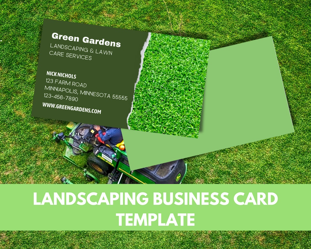 LANDSCAPING Lawn Care Business Card Template for Canva Instant Download ...