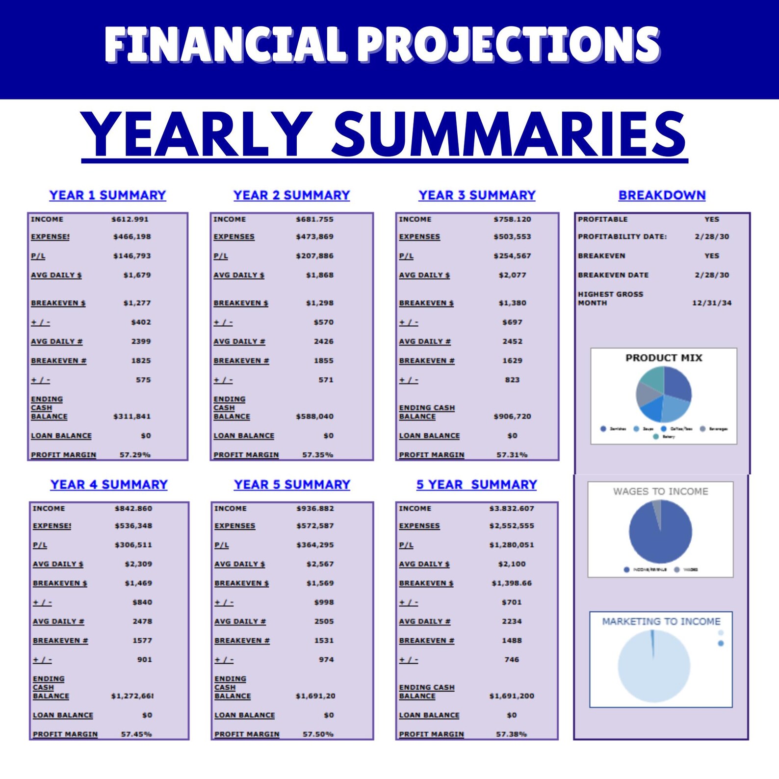 Business Plan Financial Projections Spreadsheet - Template - for ...