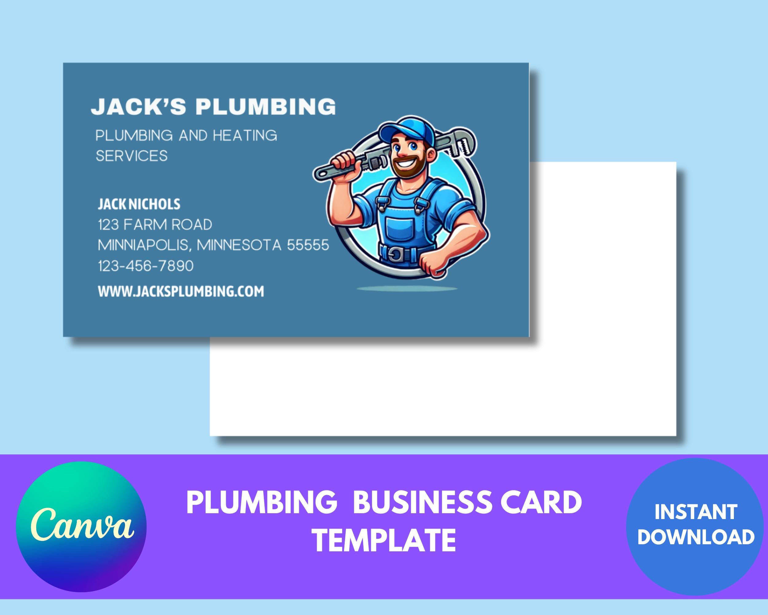 Instant Plumbing Business Card Template for Canva DIY Editable Plumbing ...