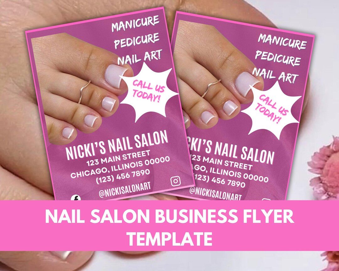 Pink Nail Salon Flyer Template: Pedicure Marketing (canva Editable, 8 ...