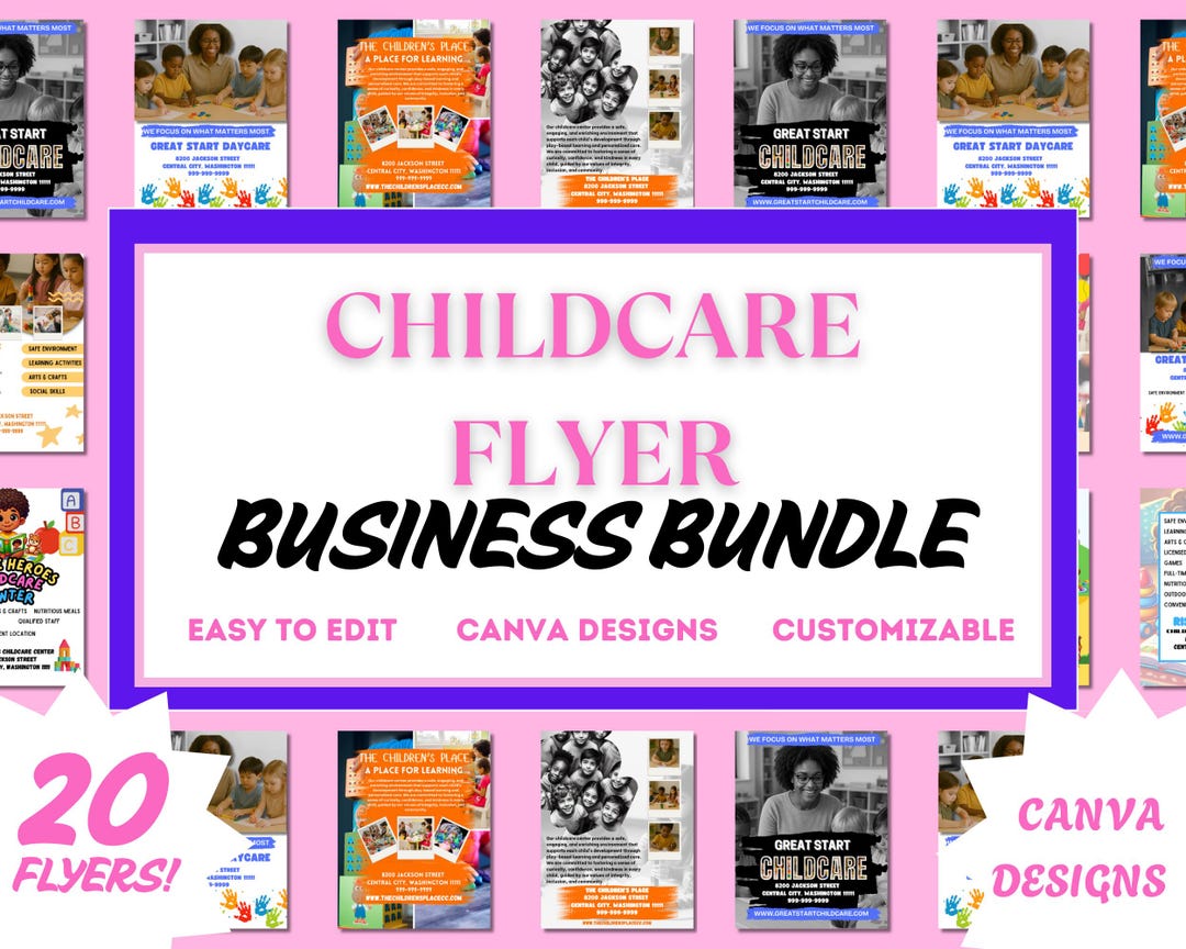 Childcare Flyer Template Bundle | 20 Canva Editable Designs (8.5x11 ...