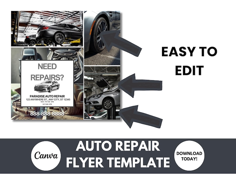 Auto Repair Shop Digital Printable Flyer Template for Canva Instant ...