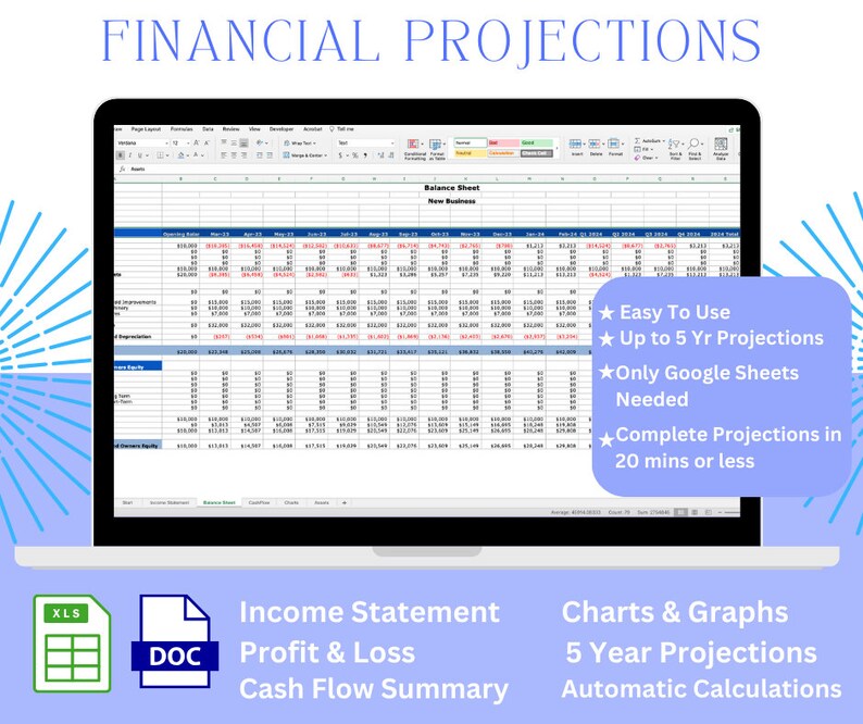 Google Sheets Financial Projections Spreadsheet for Start up Businesses ...
